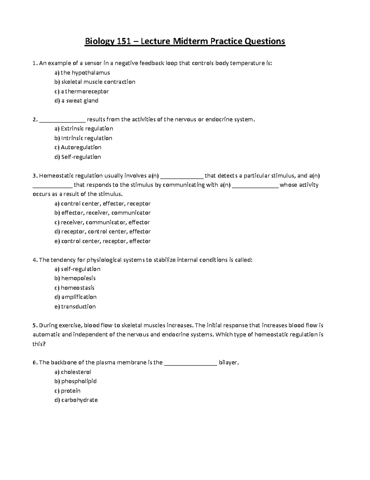 Biology 151 – Lecture Midterm Practice Questions - Studocu