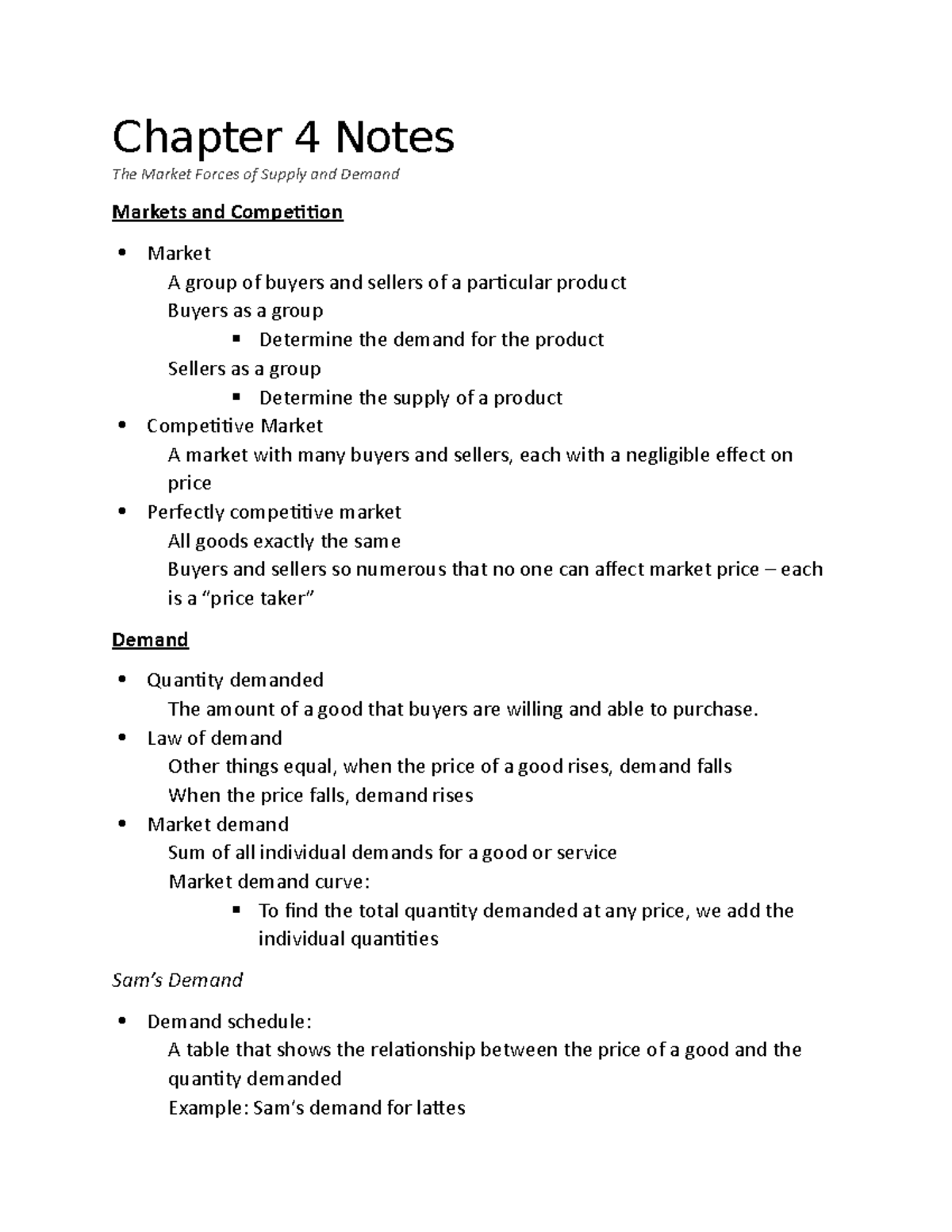 Chapter 4 Notes: Market Forces of Supply and Demand Explained - Studocu