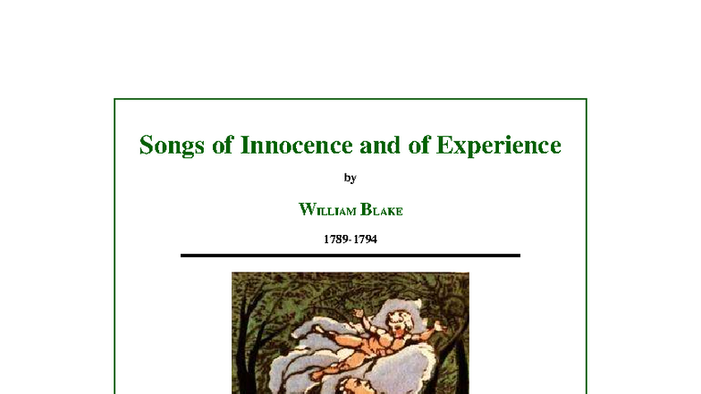 Blake: Songs of Innocence and Experience - Study Notes 4.1 - Studocu
