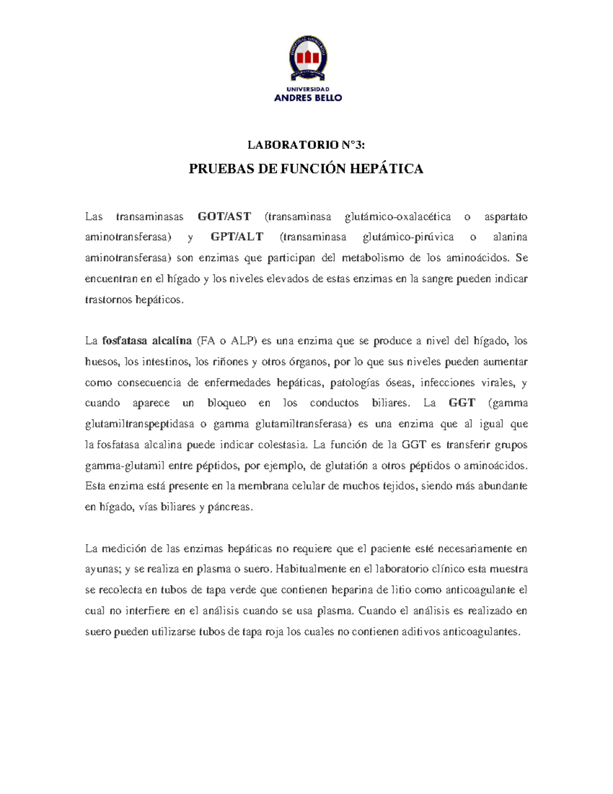 Guía de Laboratorio 3: Pruebas de Función Hepática - FARM702 - Studocu