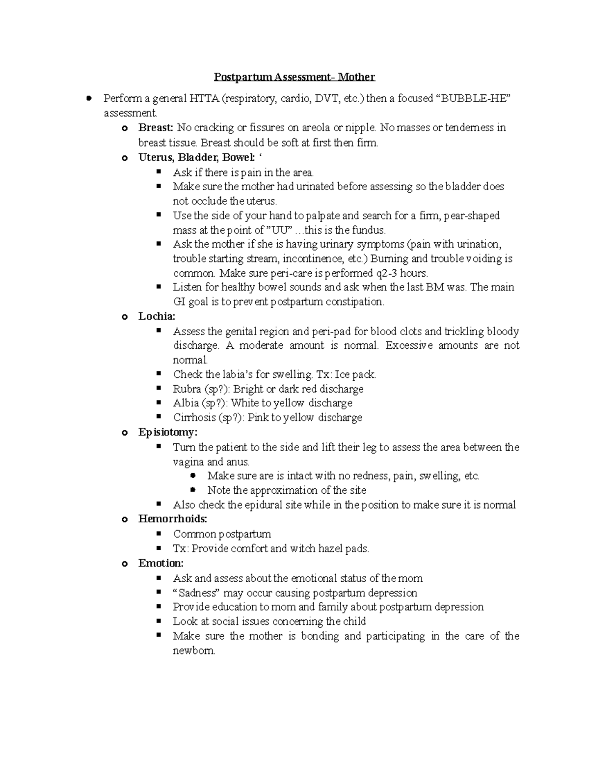 Postpartum Assessment for Mother and Neonate Care: Guidelines - Studocu