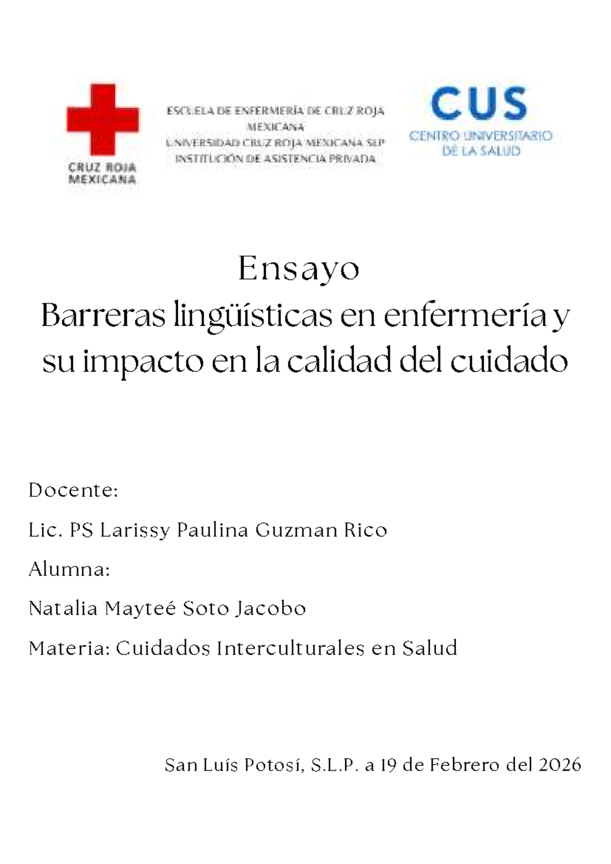 Ensayo: Barreras Lingüísticas en Enfermería y Calidad del Cuidado - Studocu