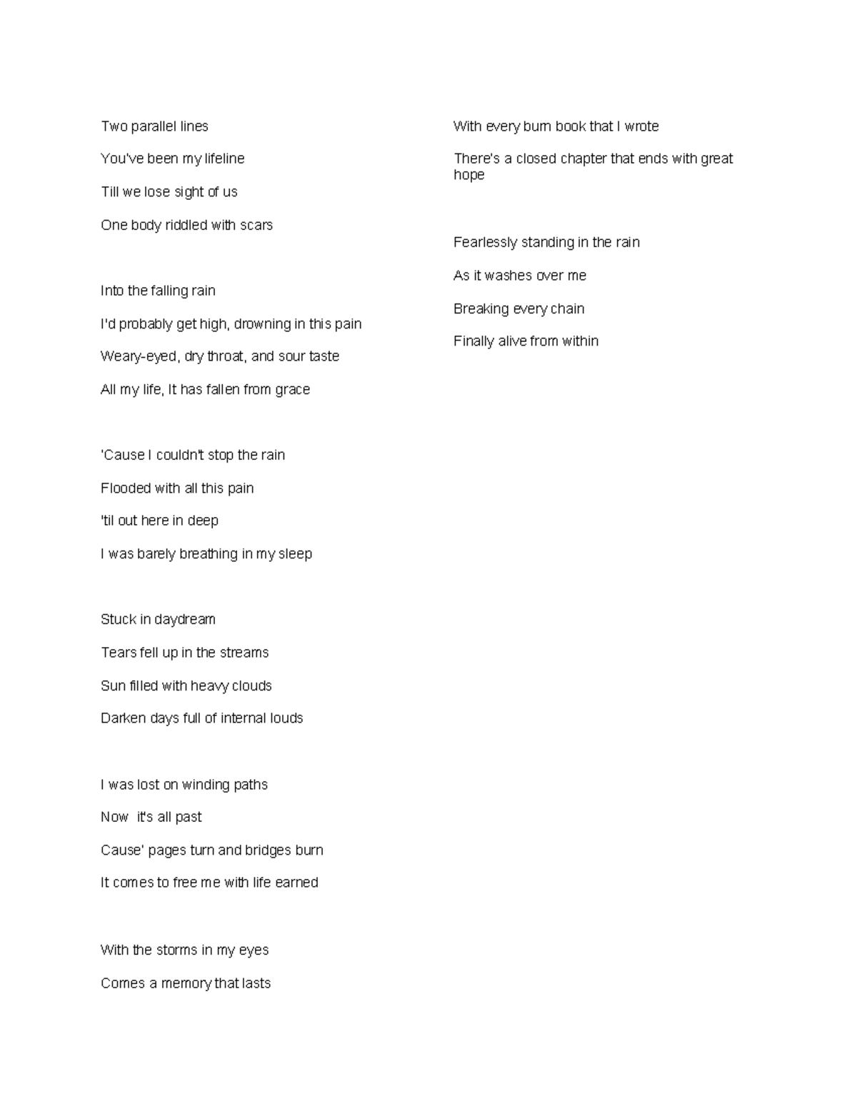 Clean poem - Two parallel lines You’ve been my lifeline Till we lose ...