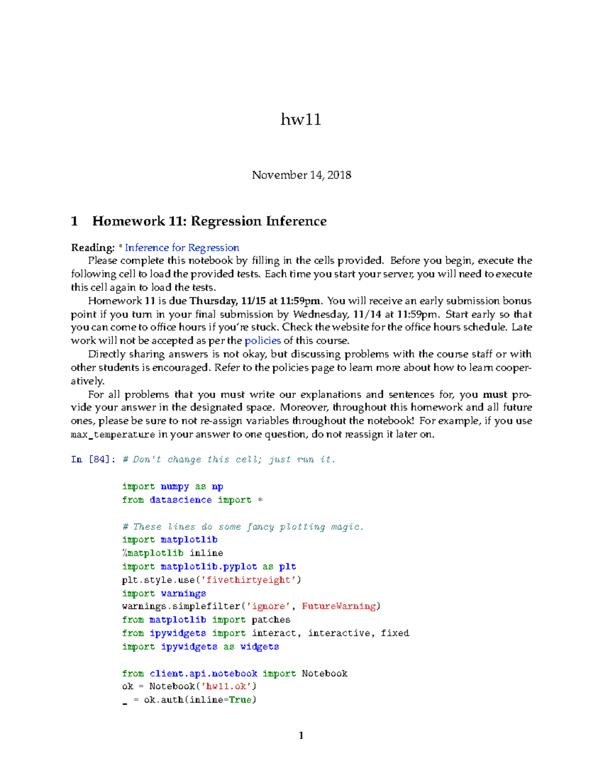 Lab 21 - Homework 11: Regression Inference Solutions and Insights - Studocu