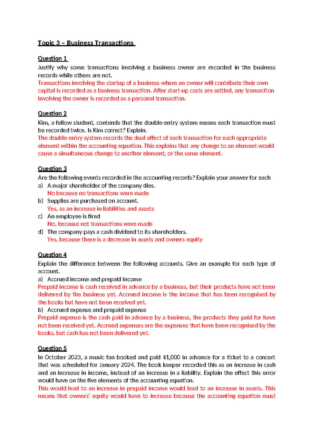 Topic 3 ACC101 Tutorial Exercises on Business Transactions Analysis ...