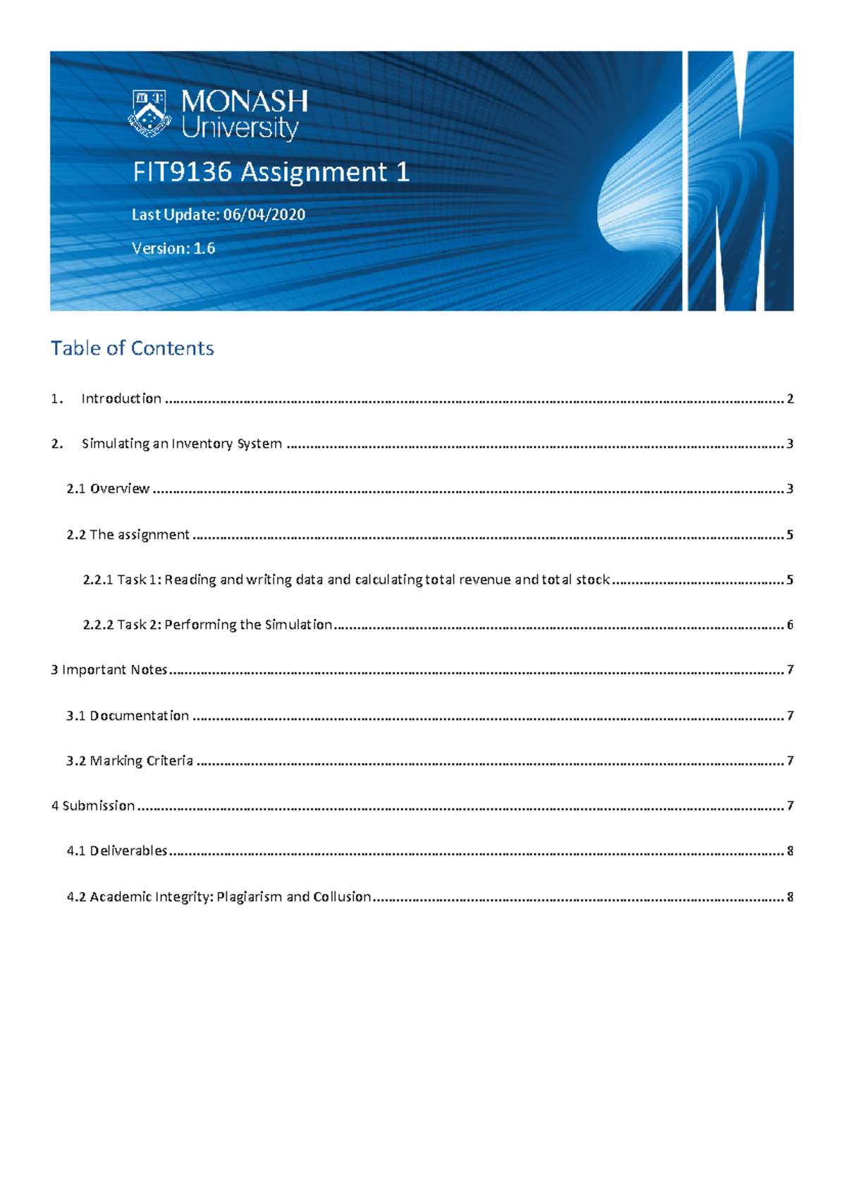 FIT9136 Assignment 1 for python - Table of Contents Introduction Simulating an Inventory System ...