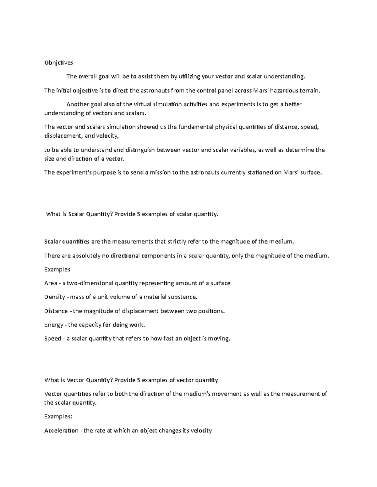 Lab - Laboratory Simulation #2: Vectors and Scalars: Guide two astronauts on a mission ...