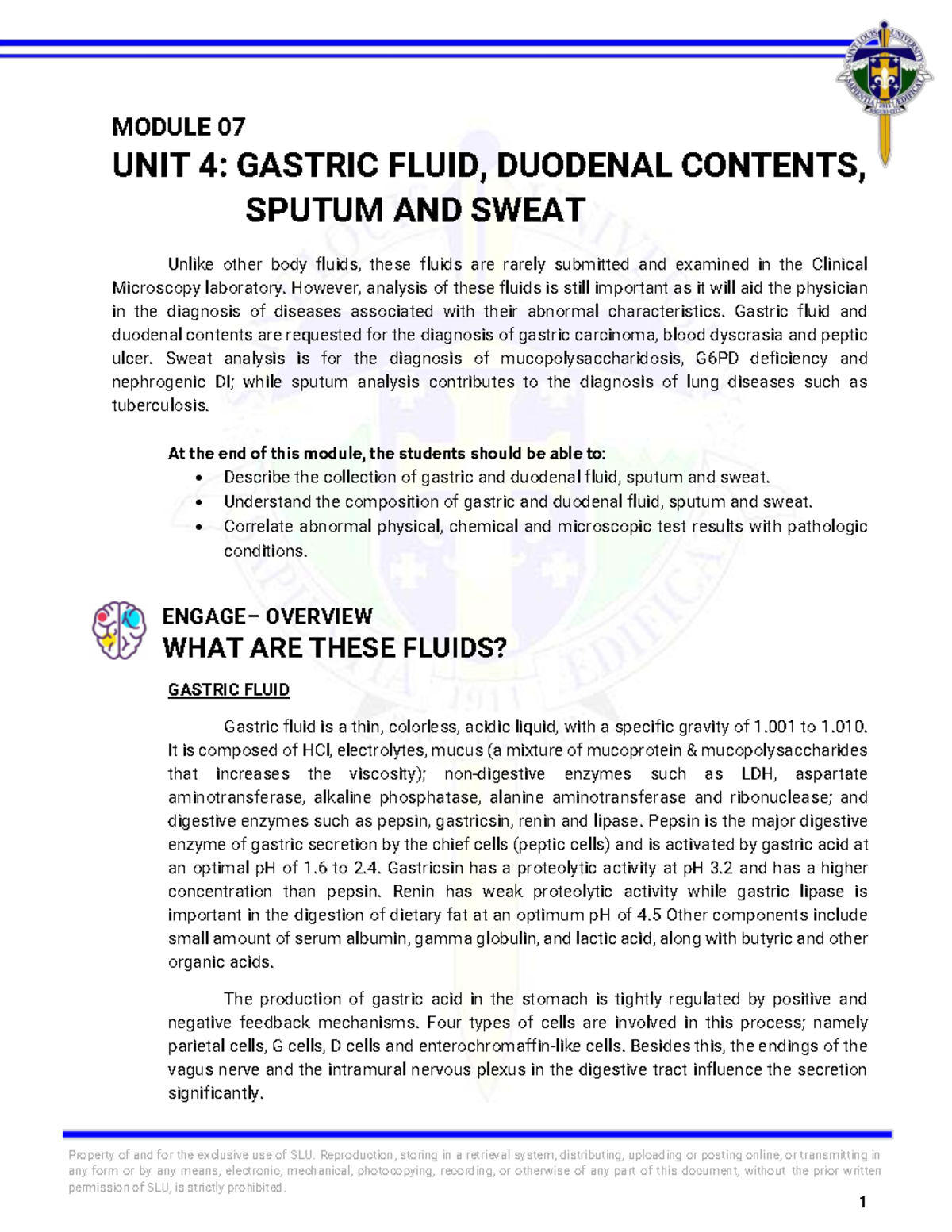 M7U4: Analysis of Gastric Fluid, Duodenal Contents, Sputum & Sweat ...
