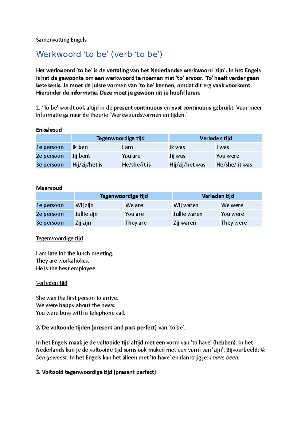 Samenvatting Werkwoorden en Tijden in Engels - Lesmateriaal Engels ...