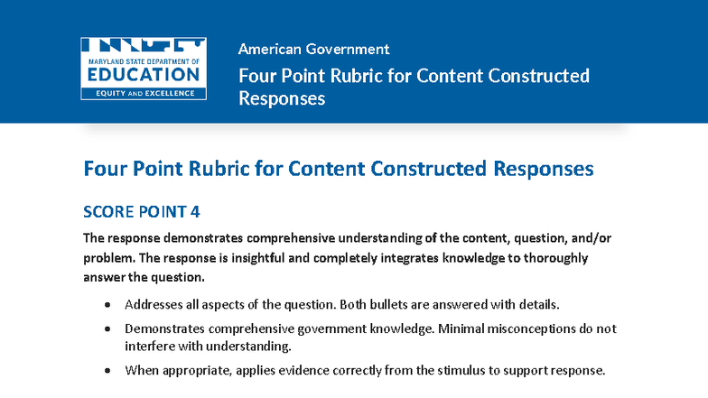 American Government 4-Point Rubric for Constructed Responses - Studocu