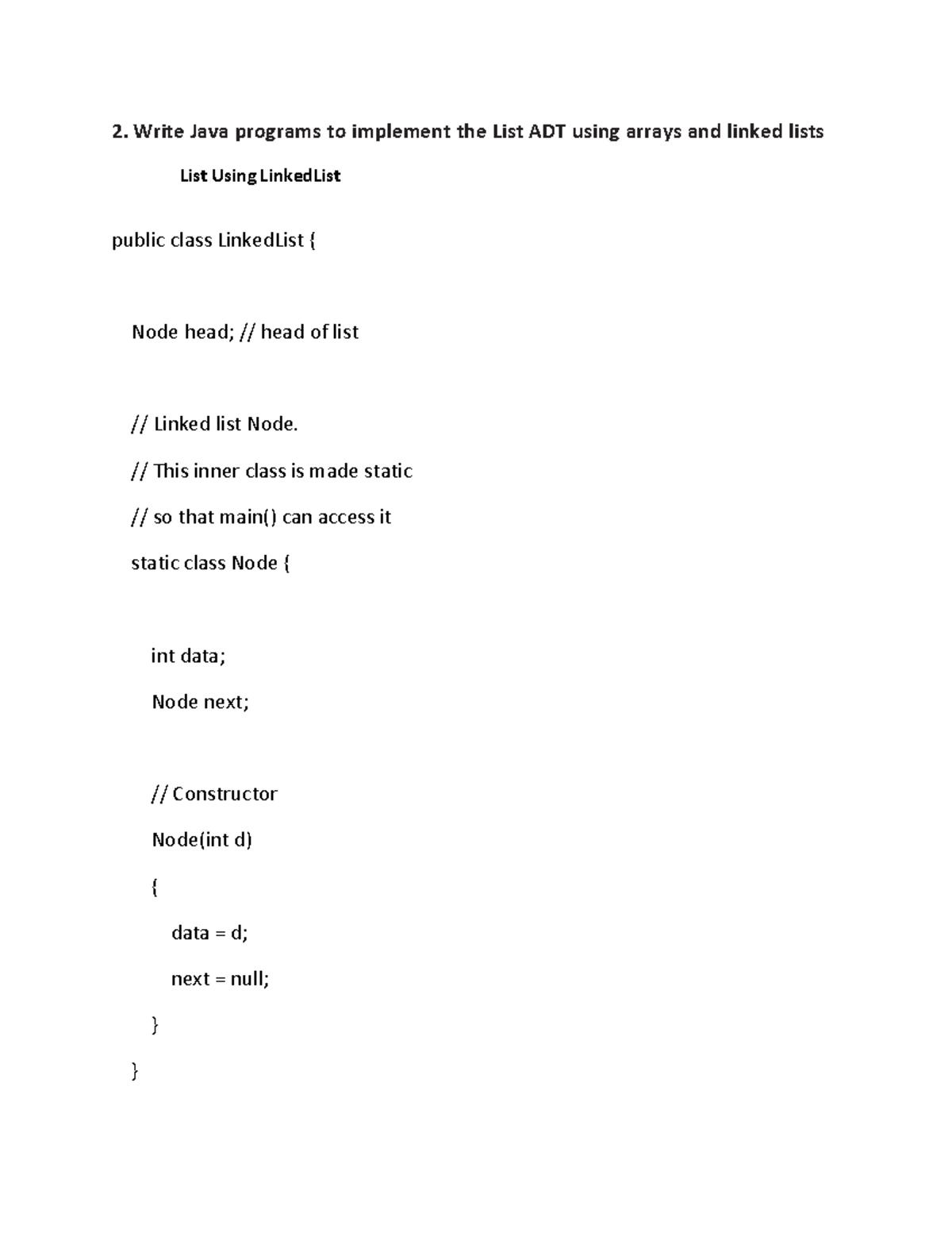 DS Through java 2,3,4 prog - Write Java programs to implement the List ...