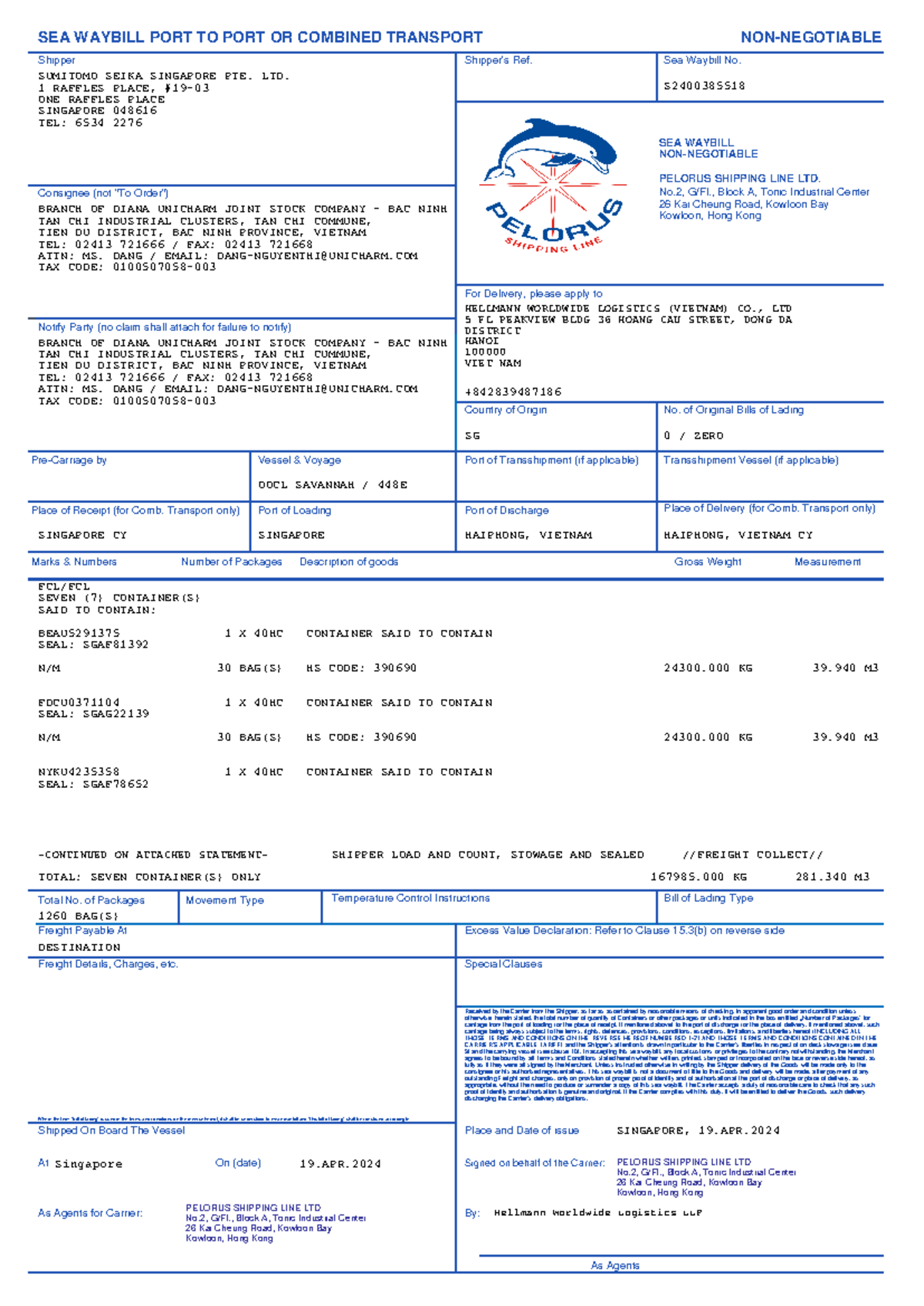 Pelorus Bill of Lading & Arrival Notice - Shipping Details - Studocu