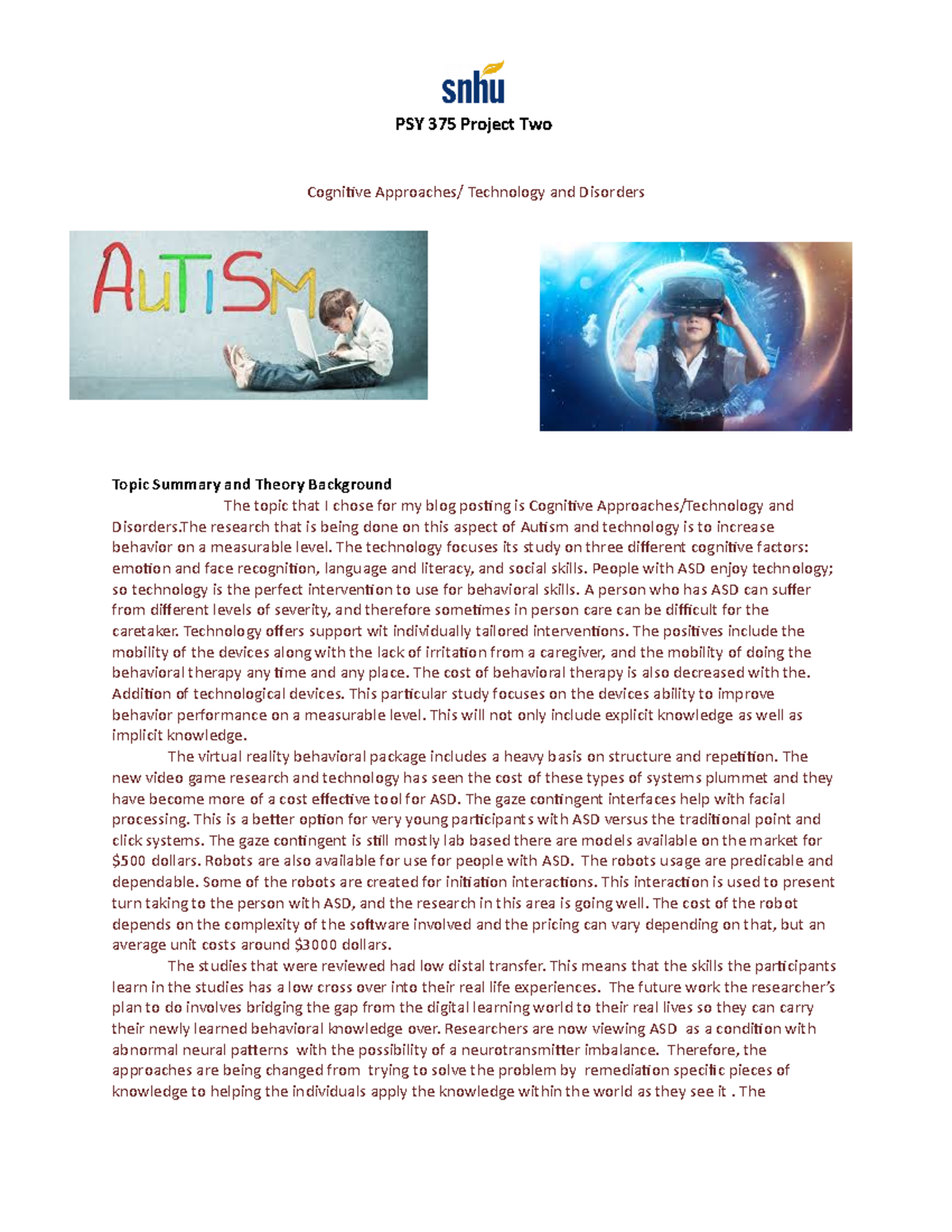 PSY 375 Project Two Template copy - PSY 375 Project Two Cognitive ...