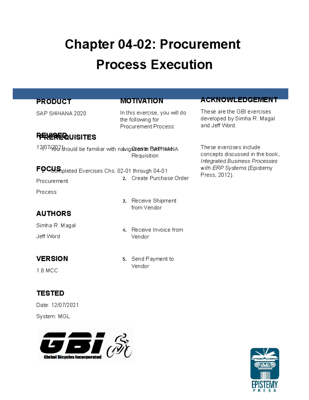 Ch.04-02 - SAP Procurement Process Exercise - Create Orders & Payments ...