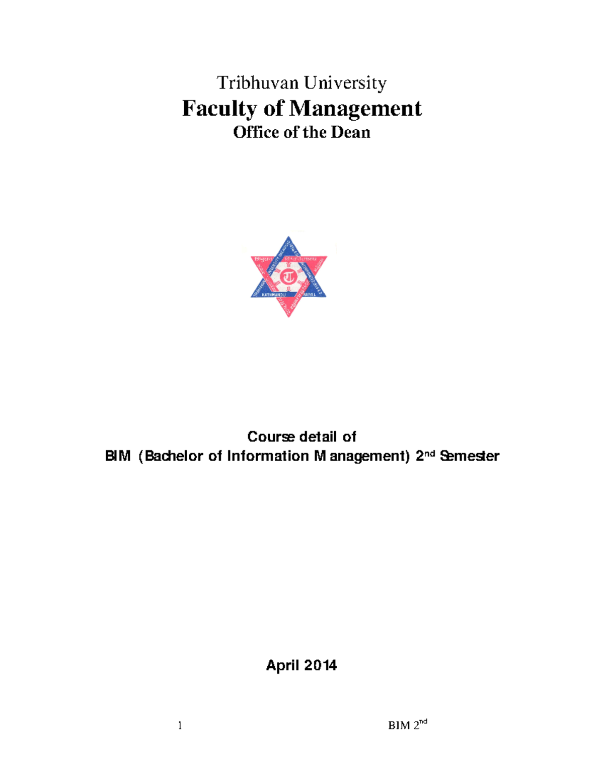 BIM 2nd Semester Syllabus - Tribhuvan University Faculty of Management ...