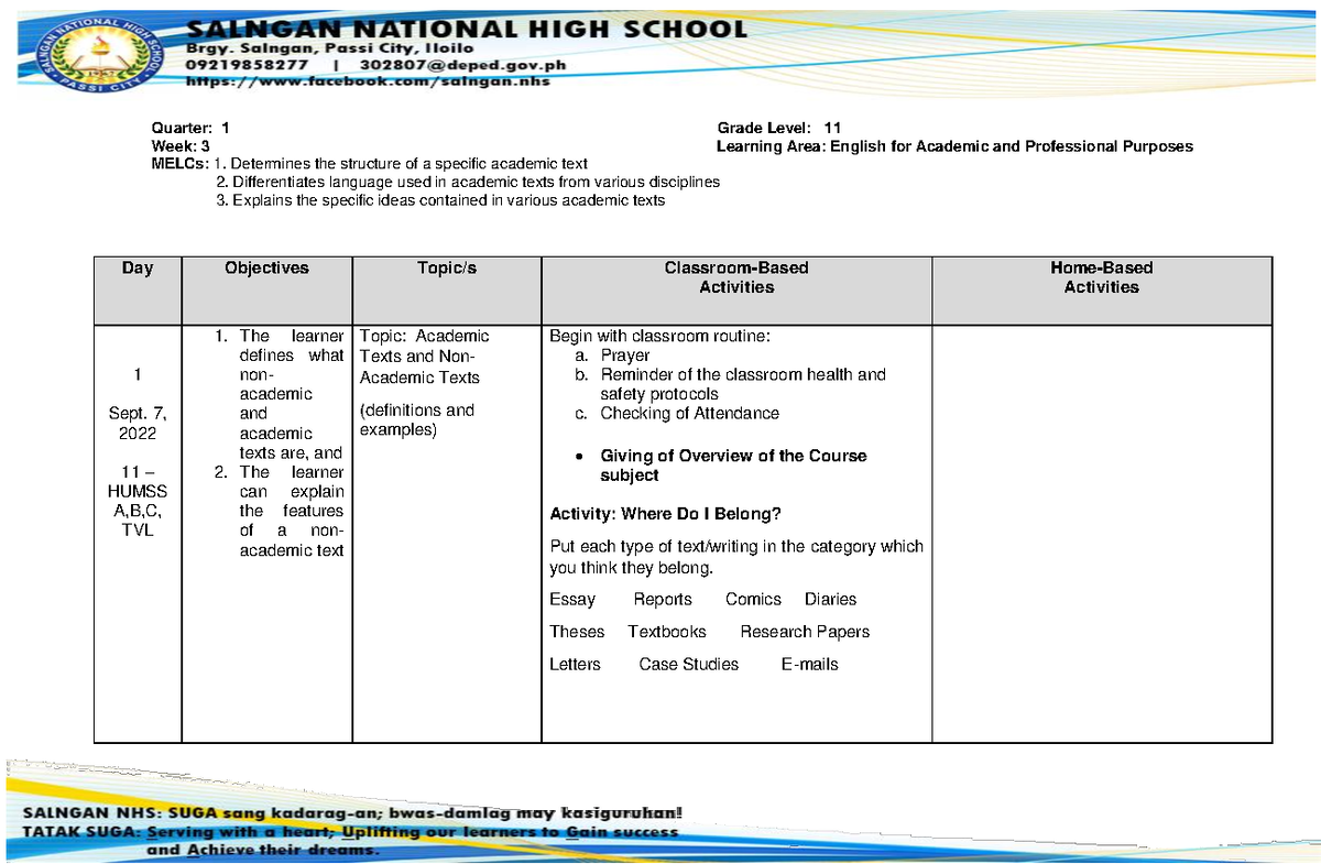 Academic vs Non-Academic Texts: Grade 11 HUMSS Overview - Studocu