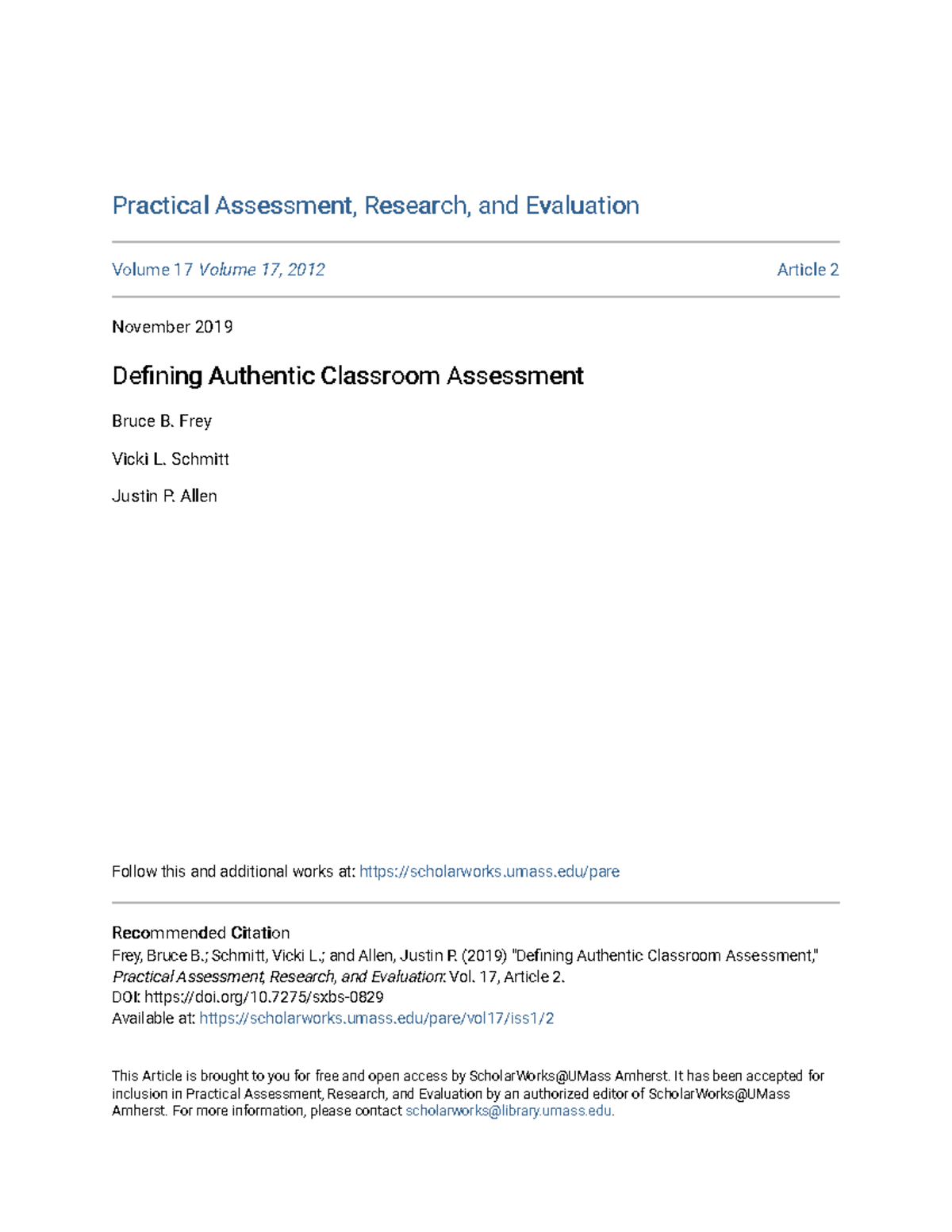 Defining Authentic Classroom Assessment: Insights for Educational ...