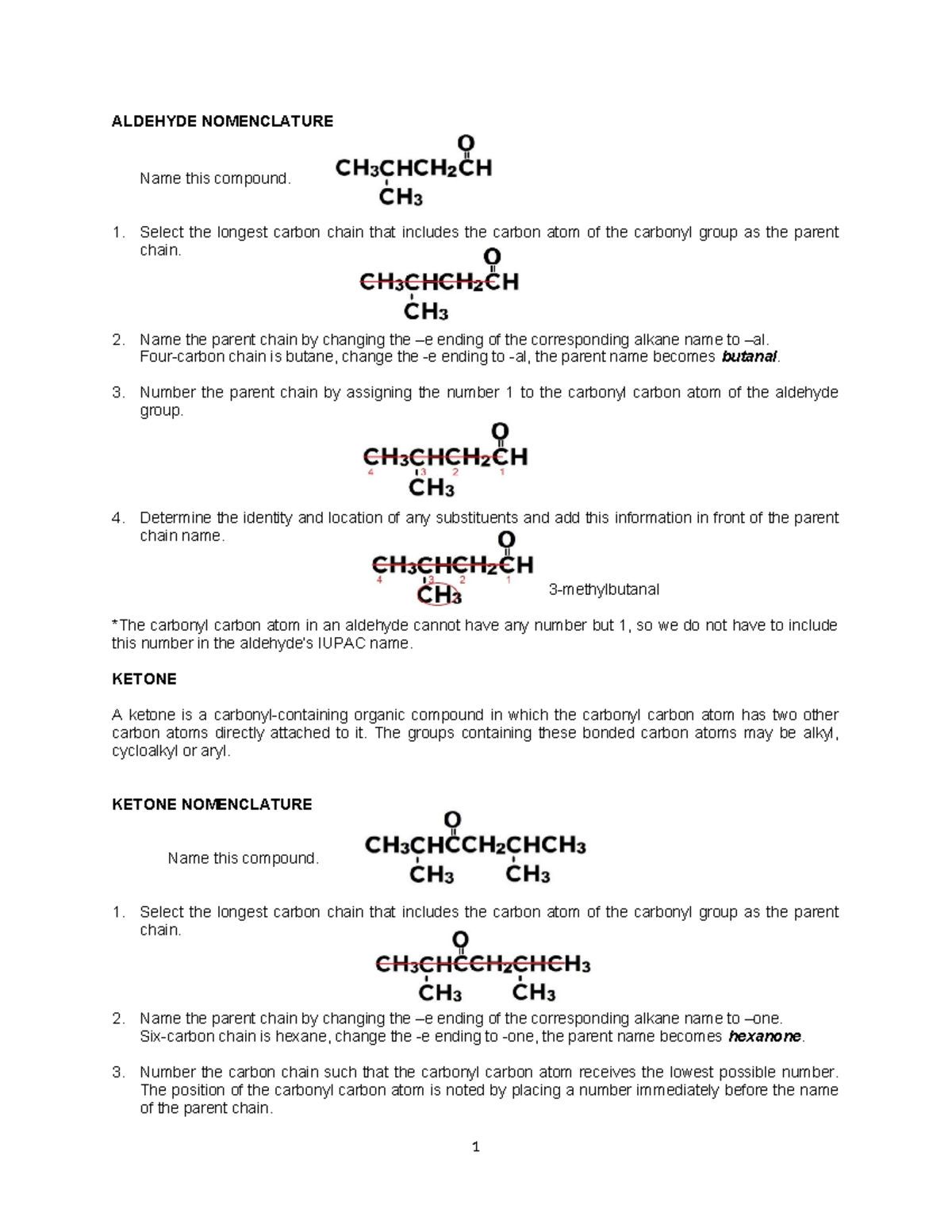 Lecture Notes on Aldehyde and Ketone Nomenclature (CHEM 101) - Studocu