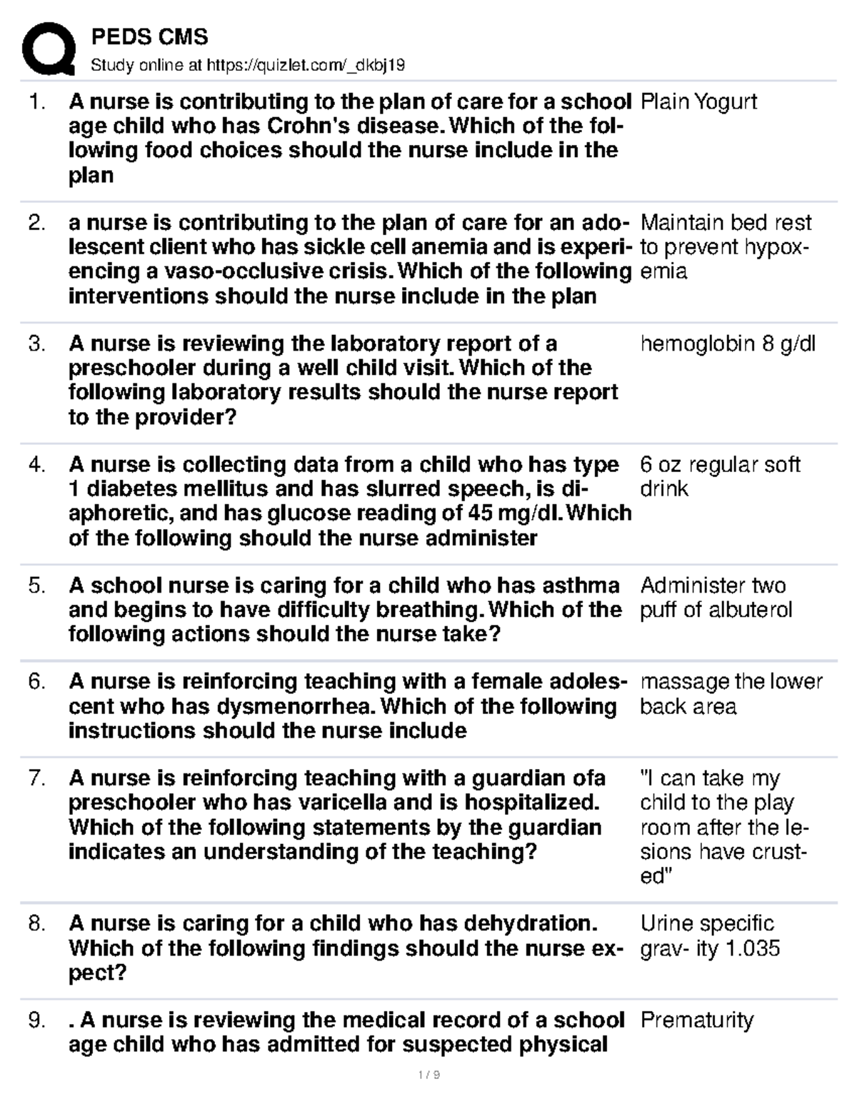 PEDS 101: Comprehensive Study Guide for Pediatric Nursing Care - Studocu