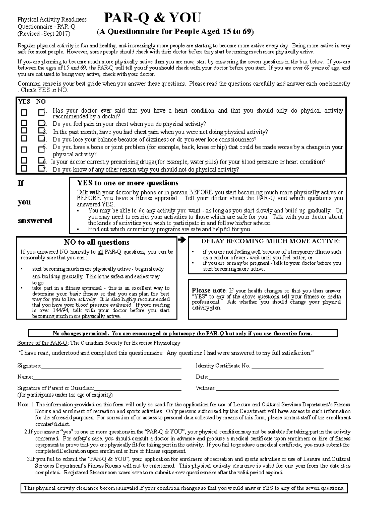 Parq - for PE - Physical Activity Readiness PAR-Q & YOU (A ...