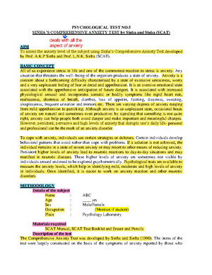 Practical file fourth test BAI - PSYCHOLOGICAL TEST NO. BELL’S ...