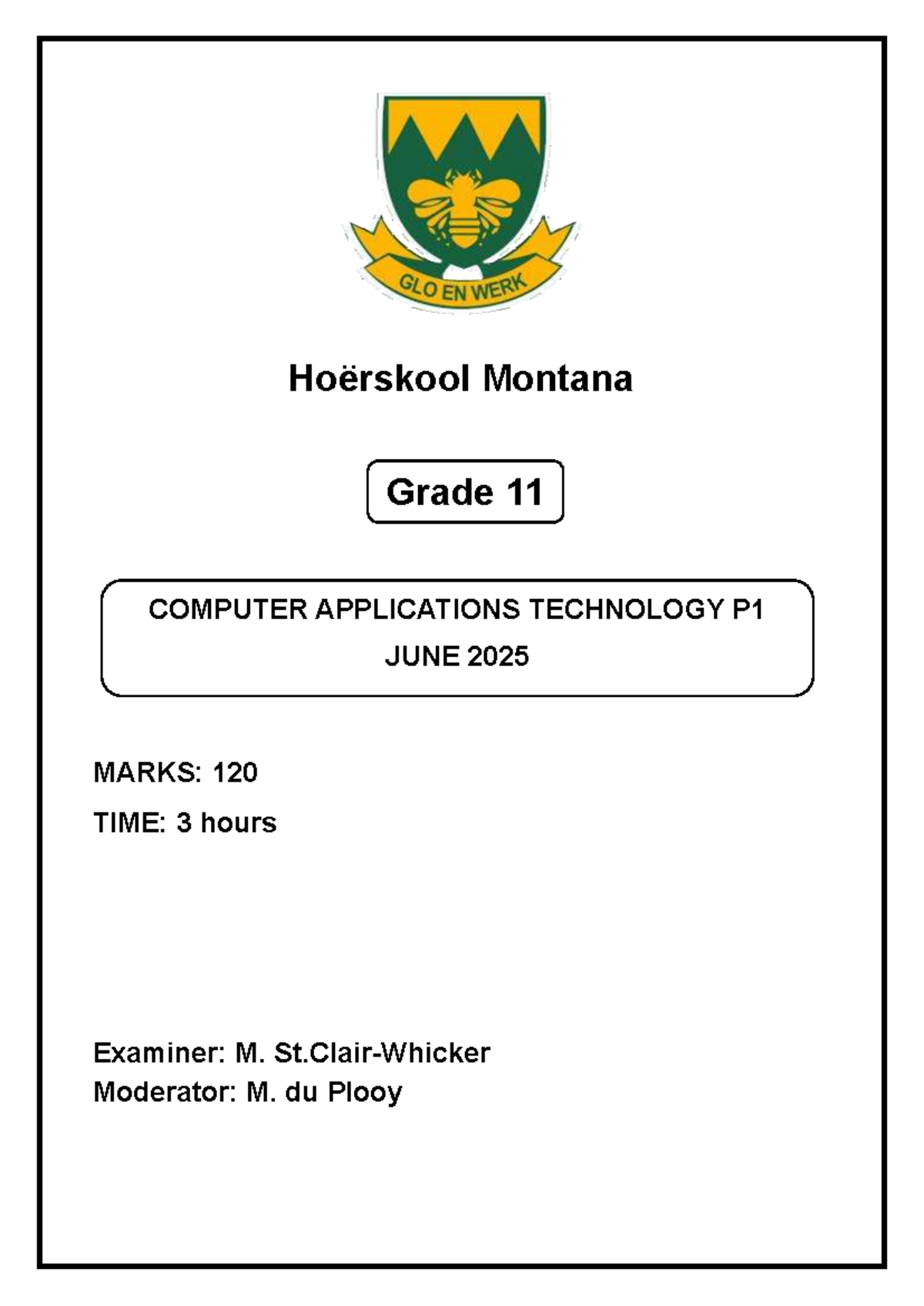 Grade 11 Computer Applications Technology P1 June 2025 Exam - Studocu