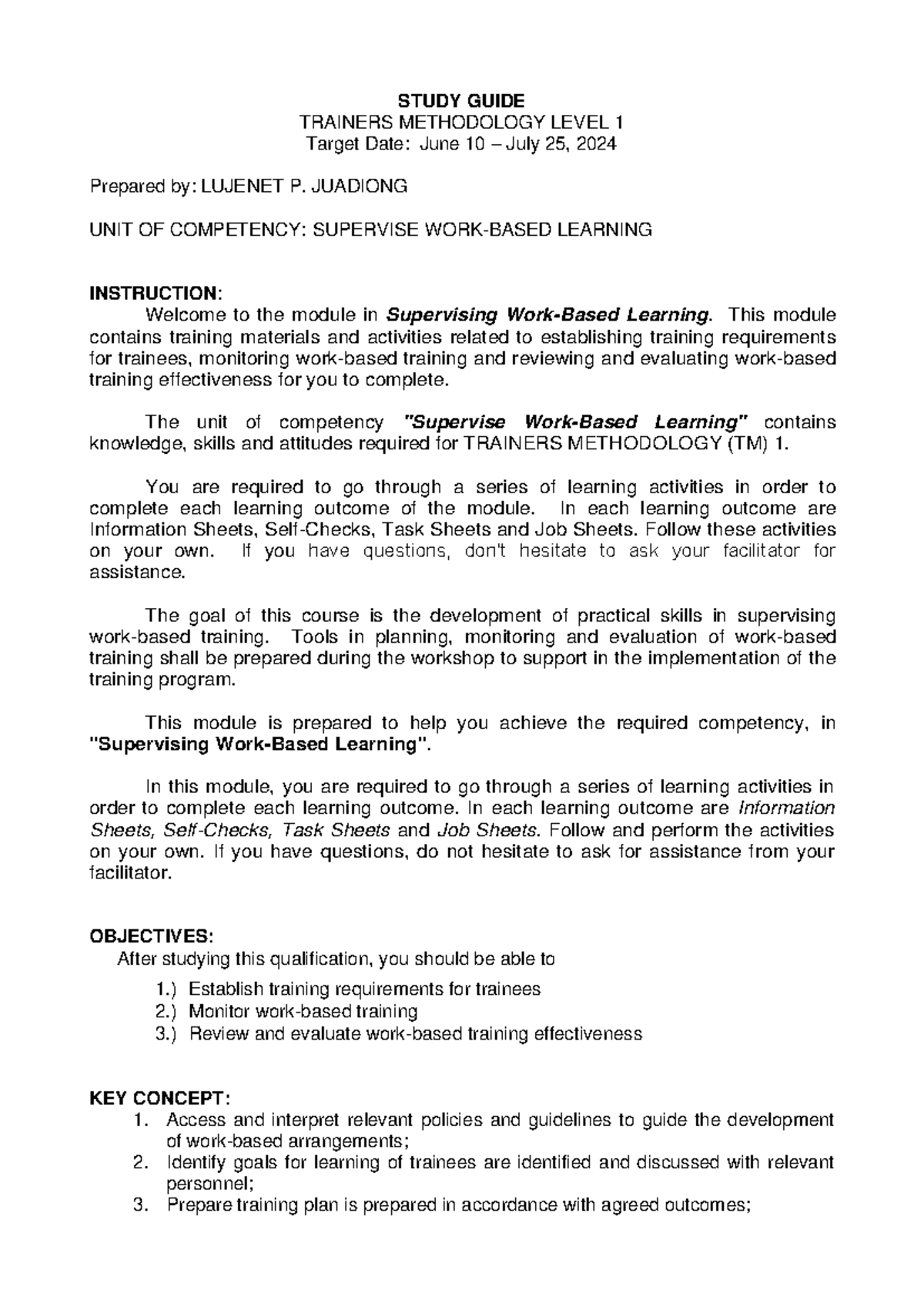 STUDY GUIDE: TRAINERS METHODOLOGY (TM1) LEVEL 1 - 2024 - Studocu