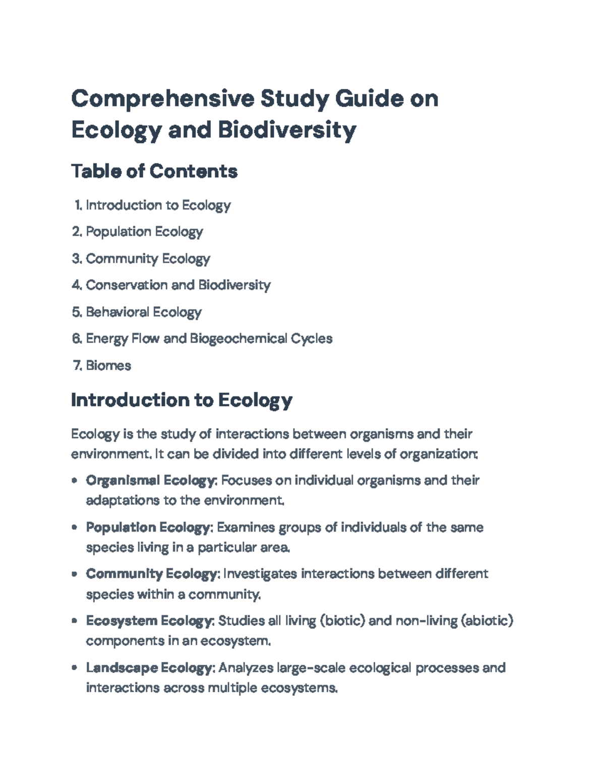 Comprehensive Ecology & Biodiversity Study Guide (BIO 101) - Studocu