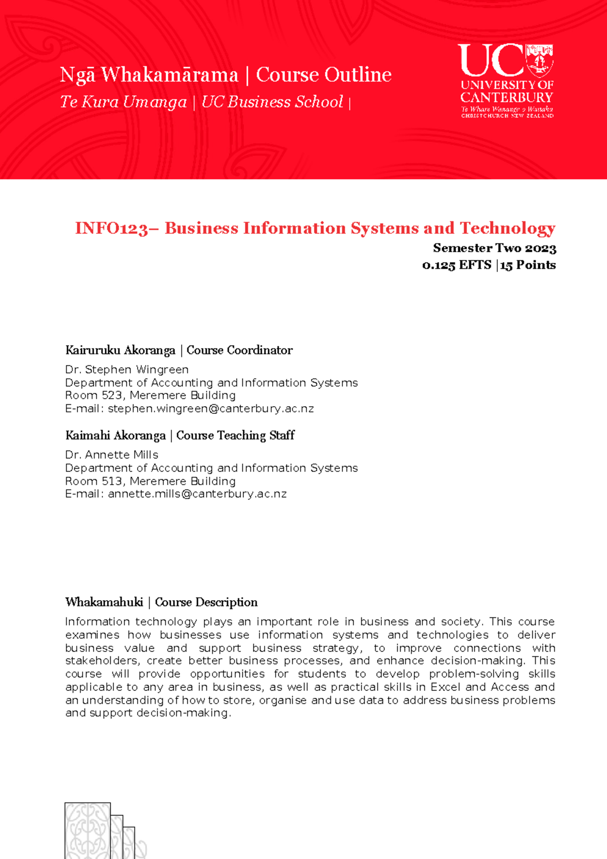 INFO123-23S2 Course Outline: Business Information Systems & Tech - Studocu