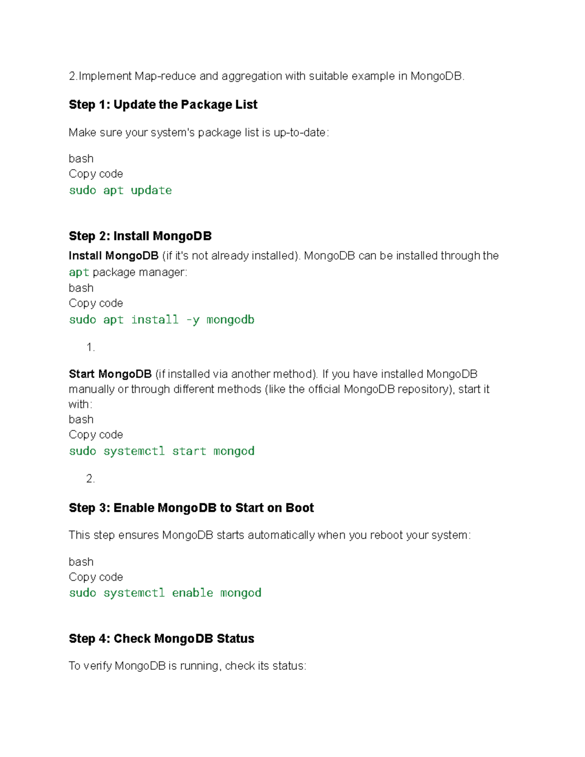 MongoDB Implementation & Aggregation Examples (CS101) - Studocu