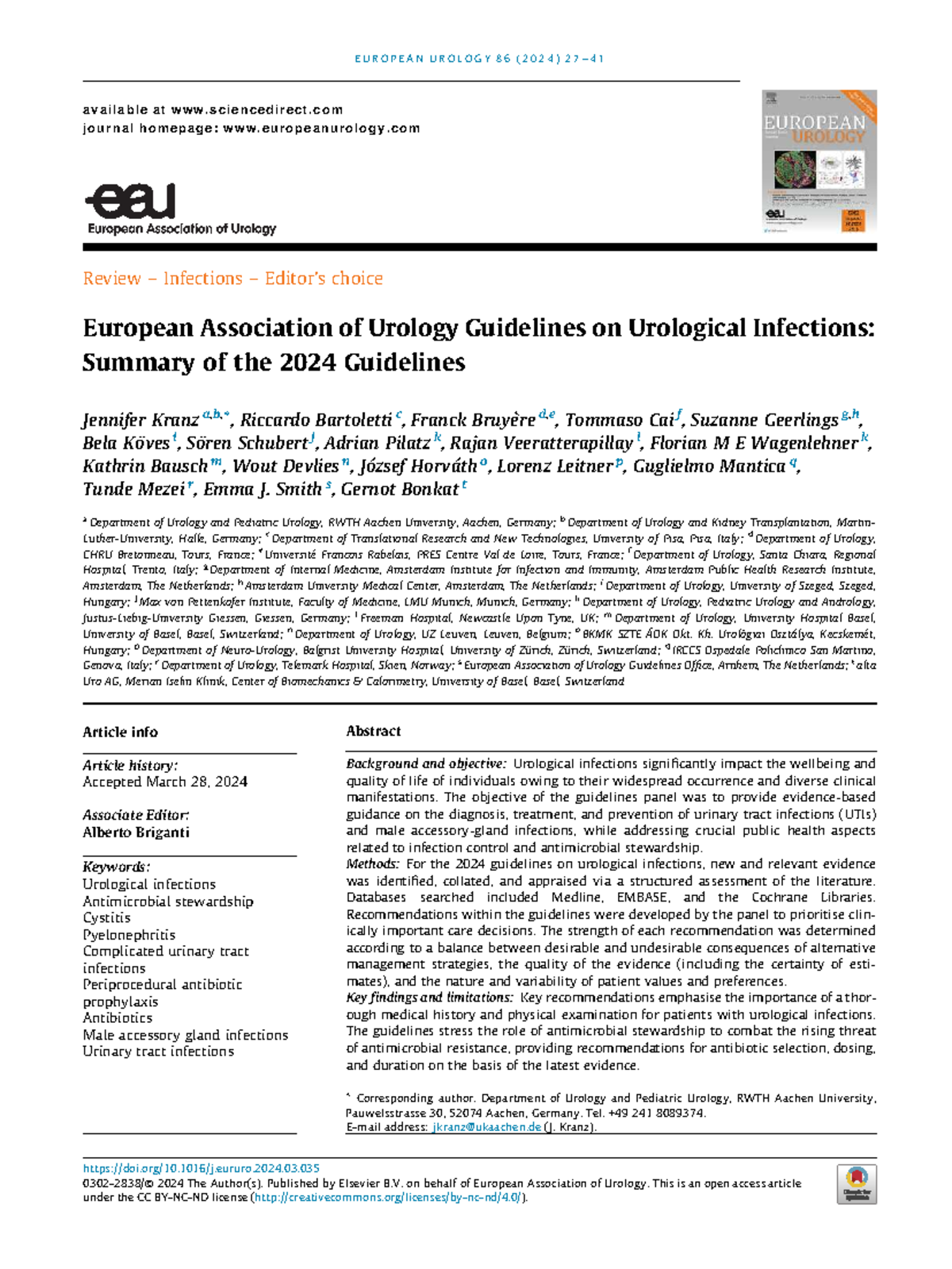 EAU 2024 Guidelines on Urological Infections: Key Insights and ...