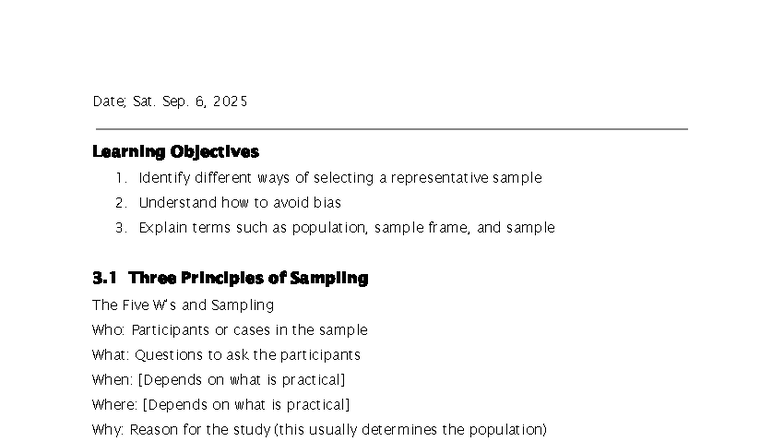 Chapter 3: Surveys and Sampling (STAT 101) - Key Principles and Methods ...
