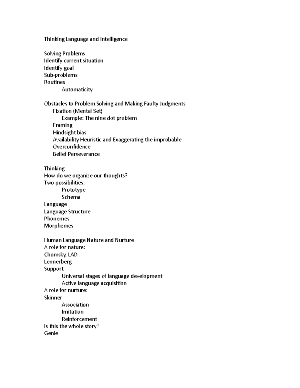 Psych 101: Thinking, Language, and Intelligence Outline - Studocu