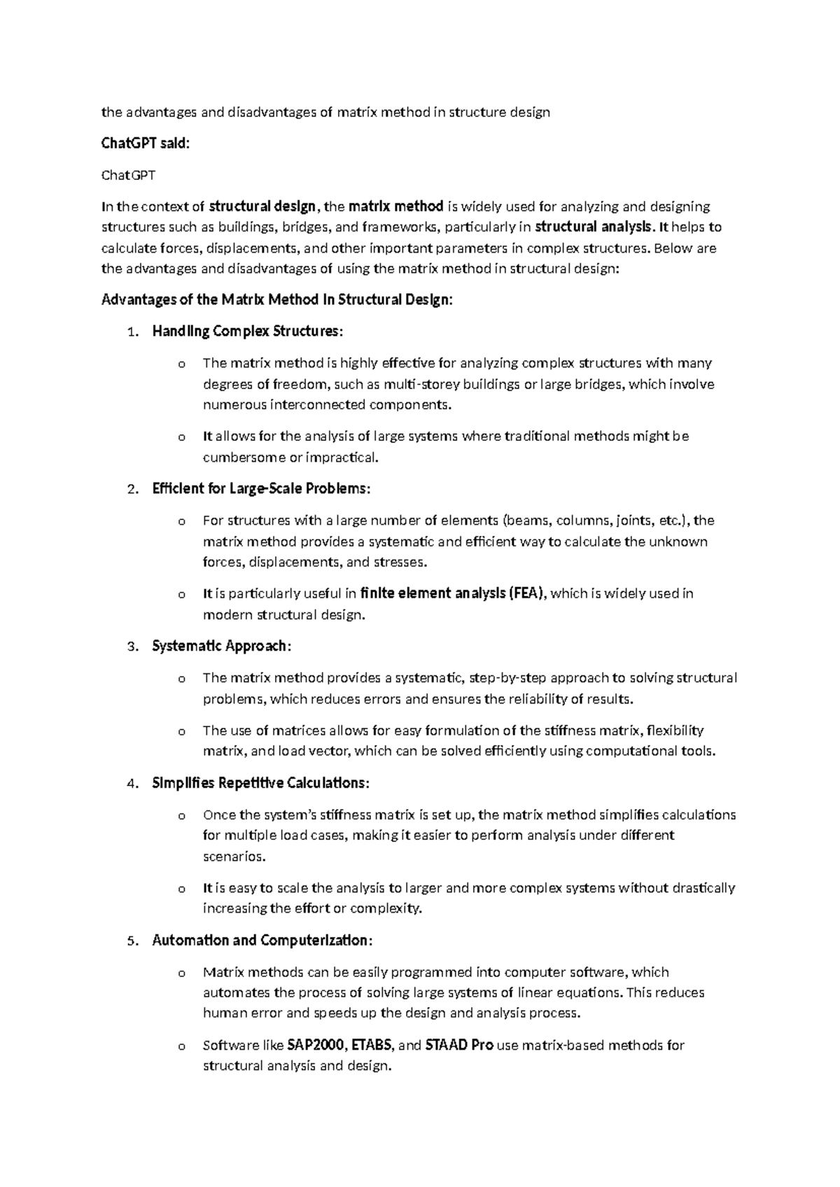Matrix Method in Structural Design: Pros and Cons Analysis - Studocu