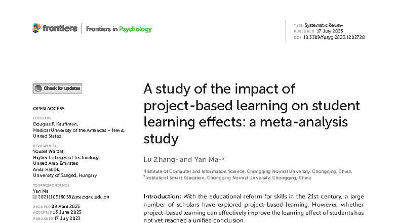 Impact of Learning on Student Outcomes: A Systematic Review (FPSY-14) - Studocu