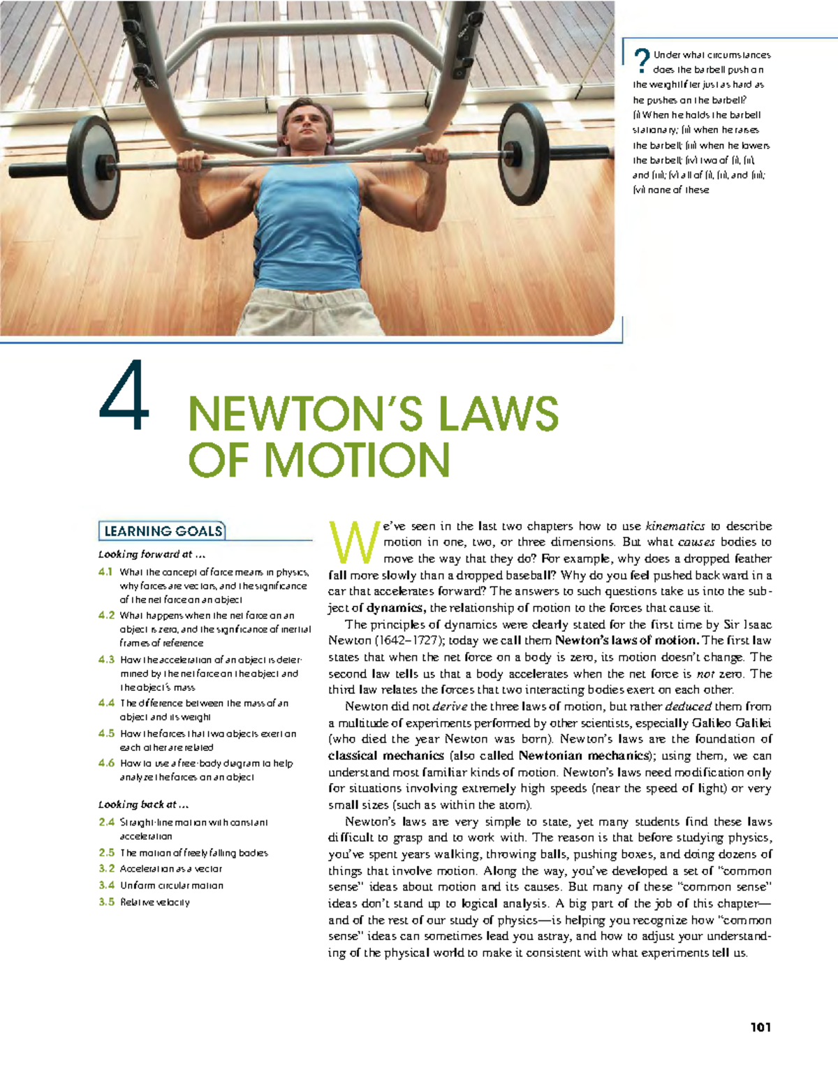 Chapers 4-5 (Netwon's Laws of Motion, Applying Newton's Laws) - 101 W e ...
