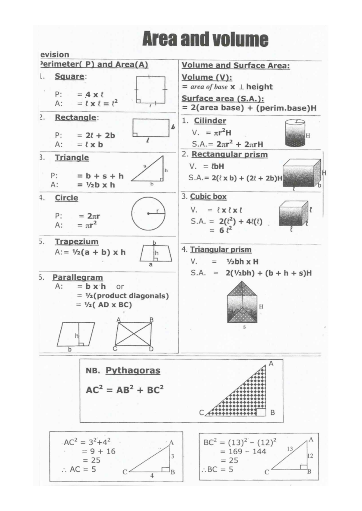 Area and Volume Concepts Explained - Math 101 Notes - Studocu