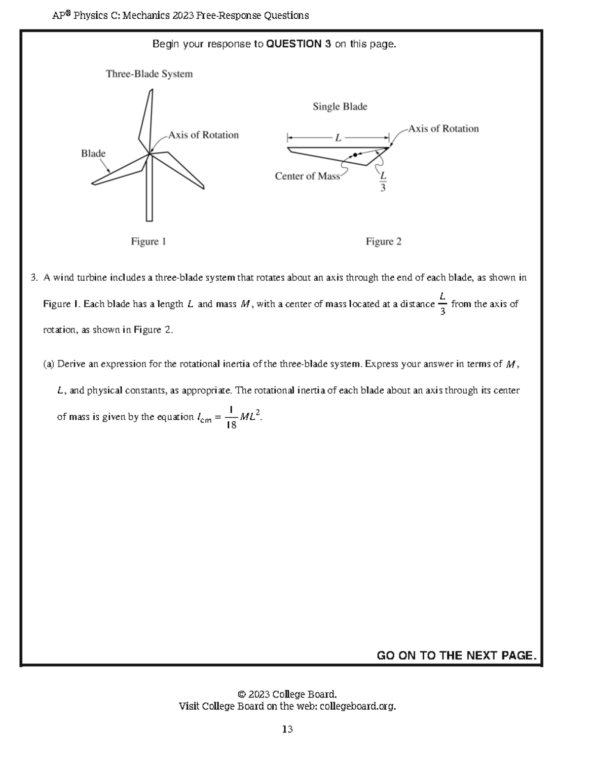 AP® Physics C: Mechanics 2023 Free Response Questions (Rotation) - Studocu