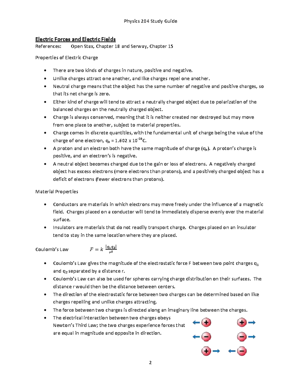 Physics 204 Final Exam Study Guide: Electric Forces & Fields - Studocu