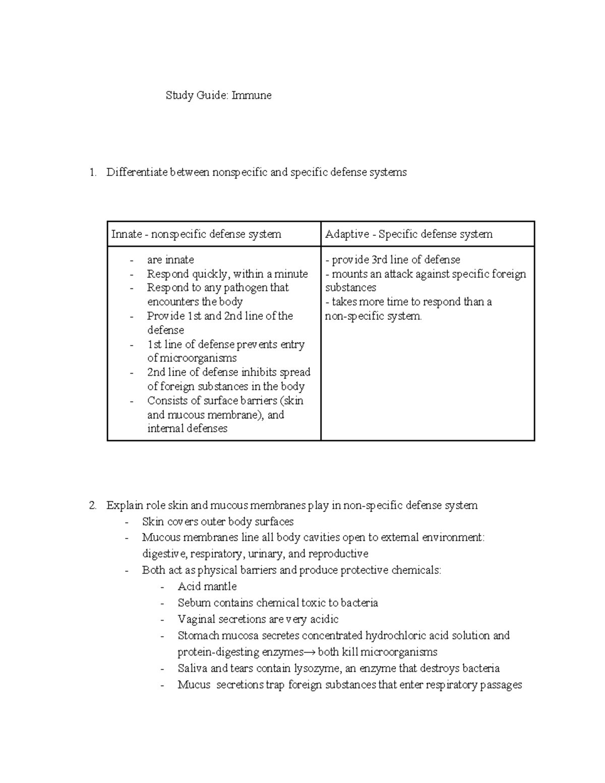 BIO 218 Study Guide Immune - Study Guide: Immune Differentiate between ...