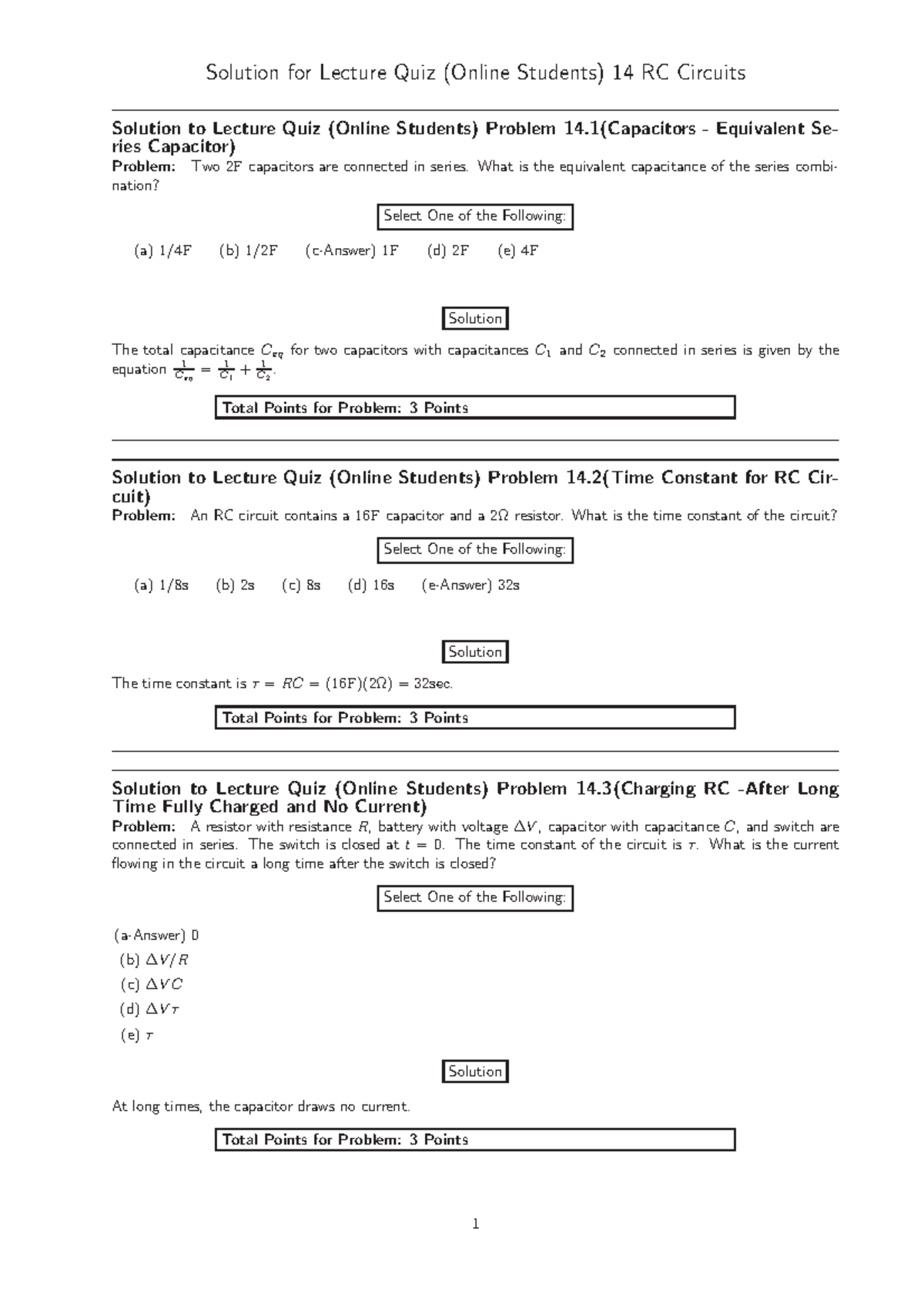 Lecturequiz-14-sln - lecturequiz - Solution for Lecture Quiz (Online ...