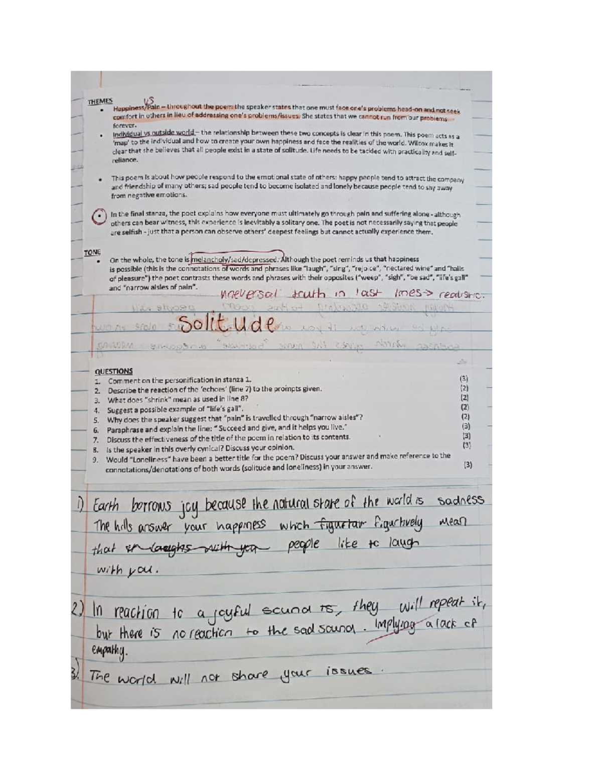 ENG 2280603: Solitude in Poetry - Themes, Tone, and Analysis - Studocu