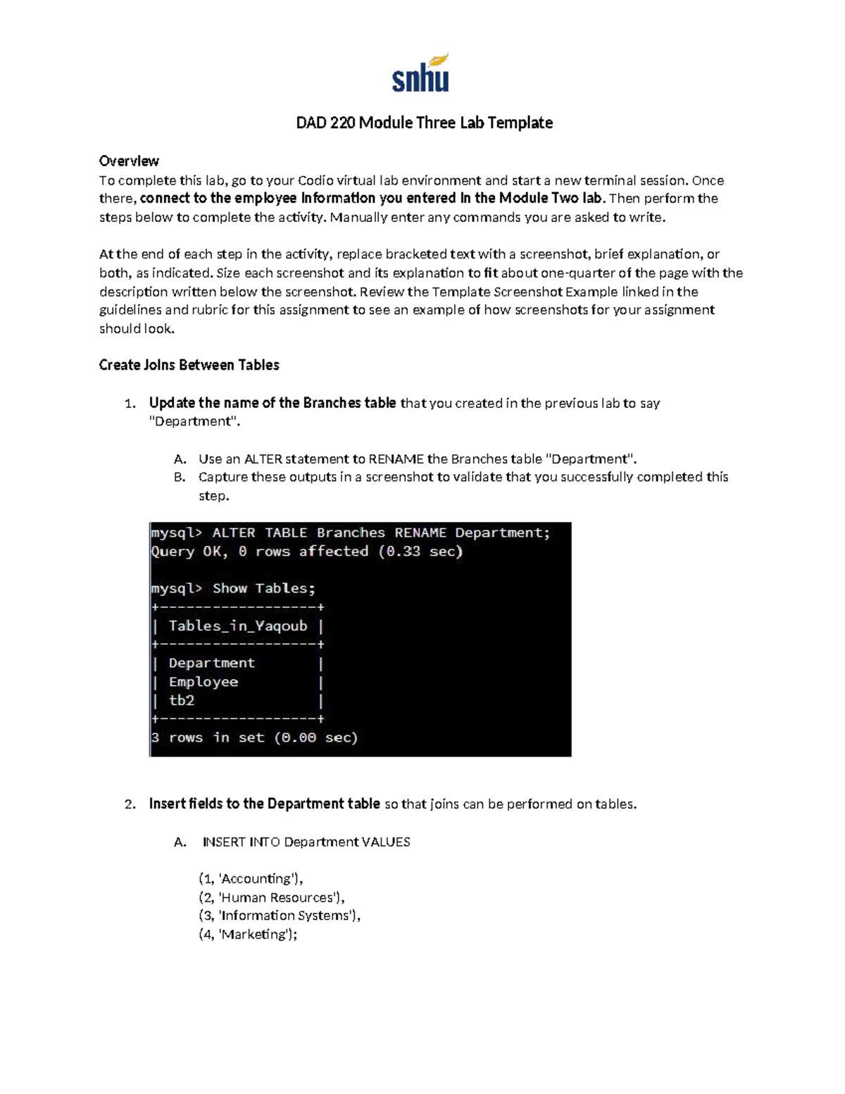 DAD 220 Module 3 Lab: SQL Joins and Data Extraction Guide - Studocu
