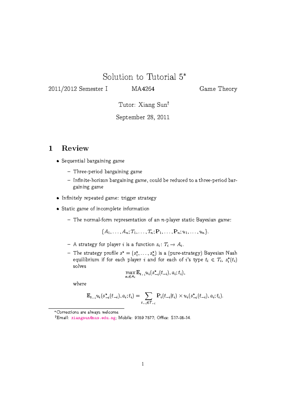 Tutor 5 Xiao - math problem - Solution to Tutorial 5 ⇤ 2011/2012 ...