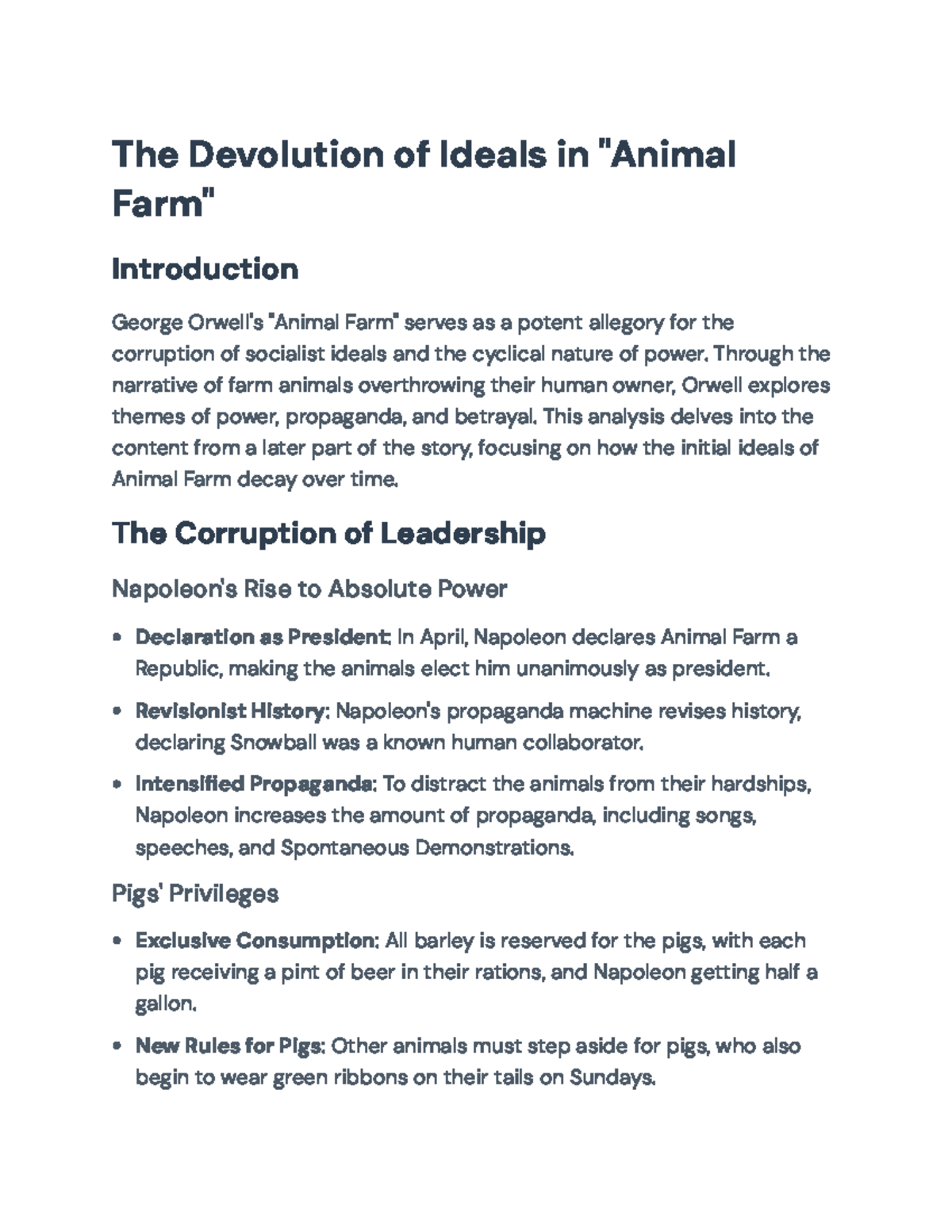 Devolution of Ideals in George Orwell's "Animal Farm": Analysis - The ...