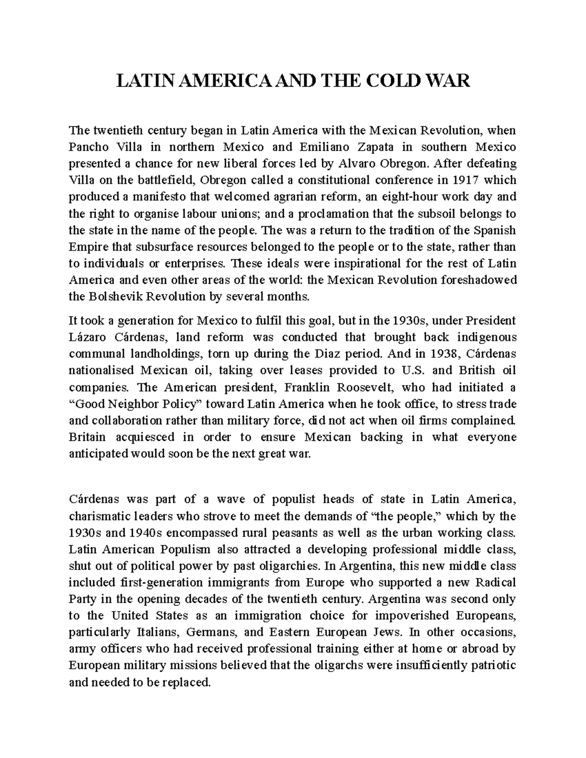 Latin America AND THE COLD WAR - LATIN AMERICA AND THE COLD WAR The ...