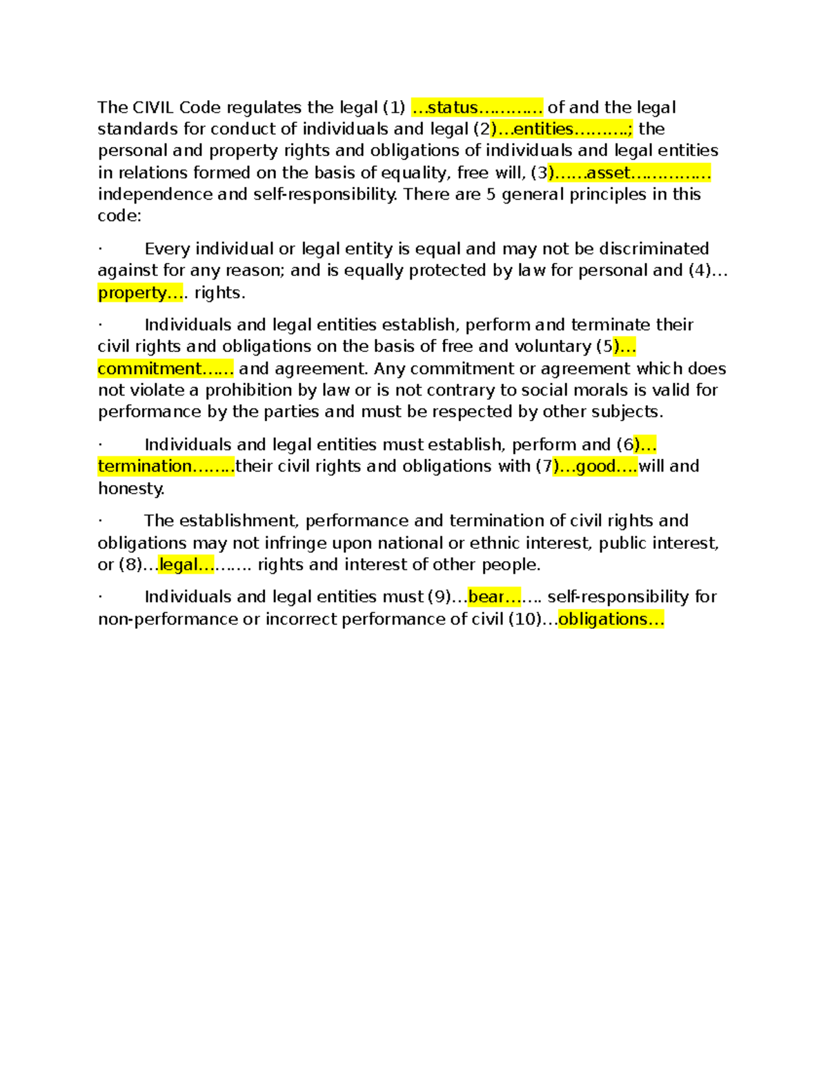 CIVIL Code Overview: Principles & Legal Standards (Handout Chapter 3 ...