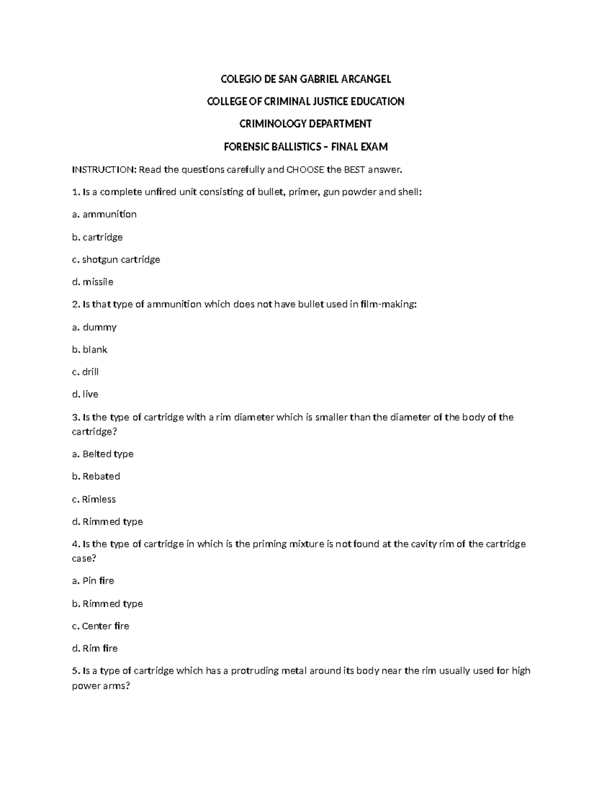 Forensic 6 Final Exam Review: Ballistics Questions & Answers - Studocu
