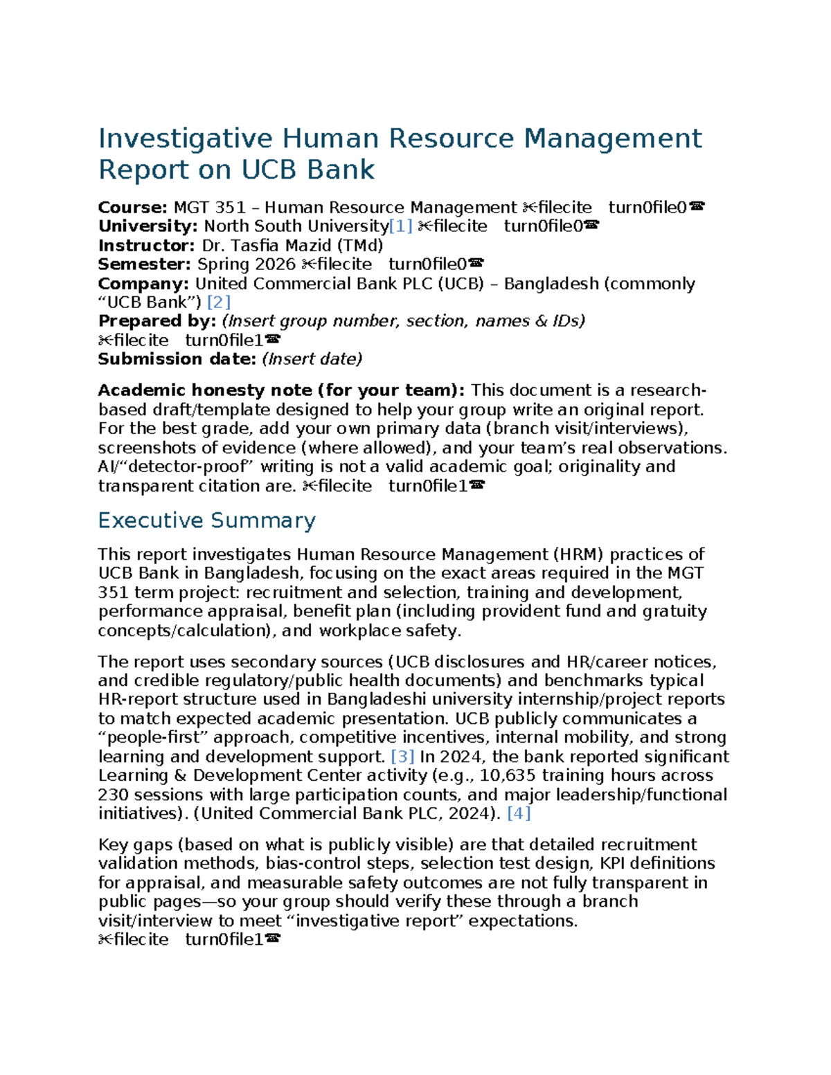 MGT 351 Final Report: HRM Practices at UCB Bank Bangladesh - Studocu