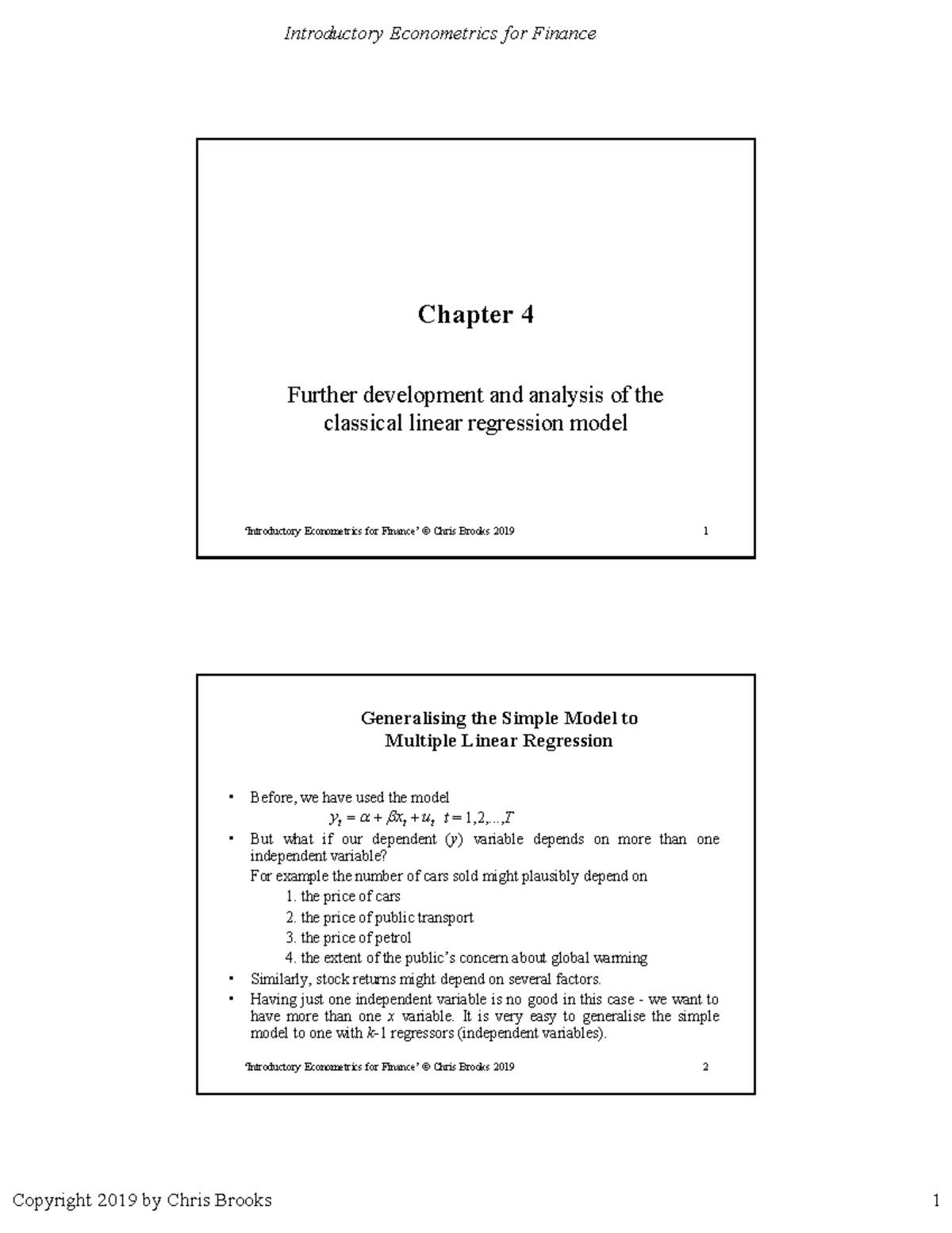 Introductory Econometrics for Finance (Chapter 4): Multiple Linear ...
